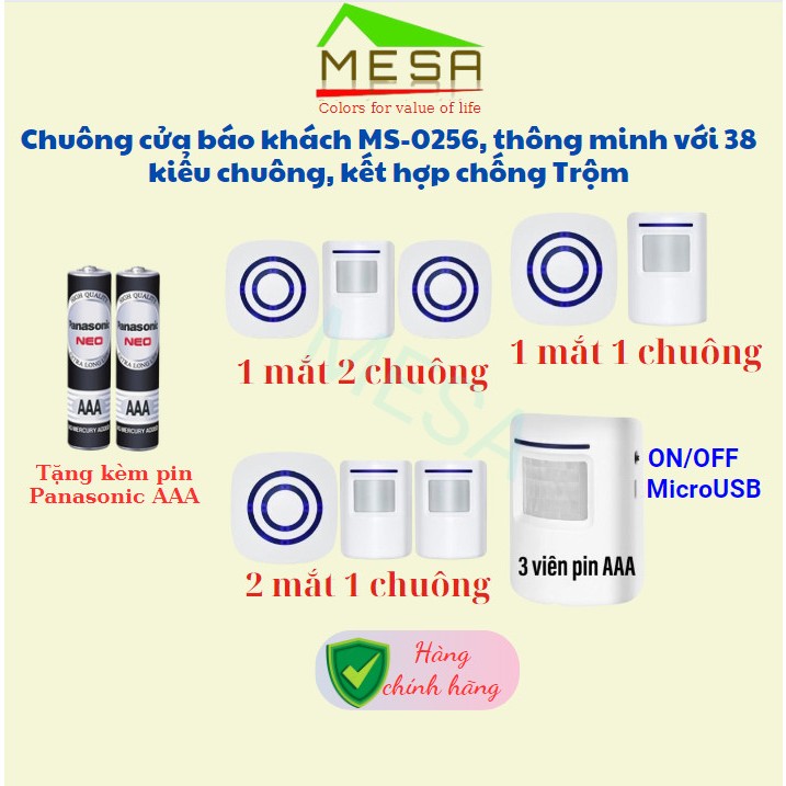 Chuông Báo Khách Thông Minh MS0256 Không Dây Có Thể Báo Trộm, Báo Có Khách, Loại 1 Có 38 Kiểu ...