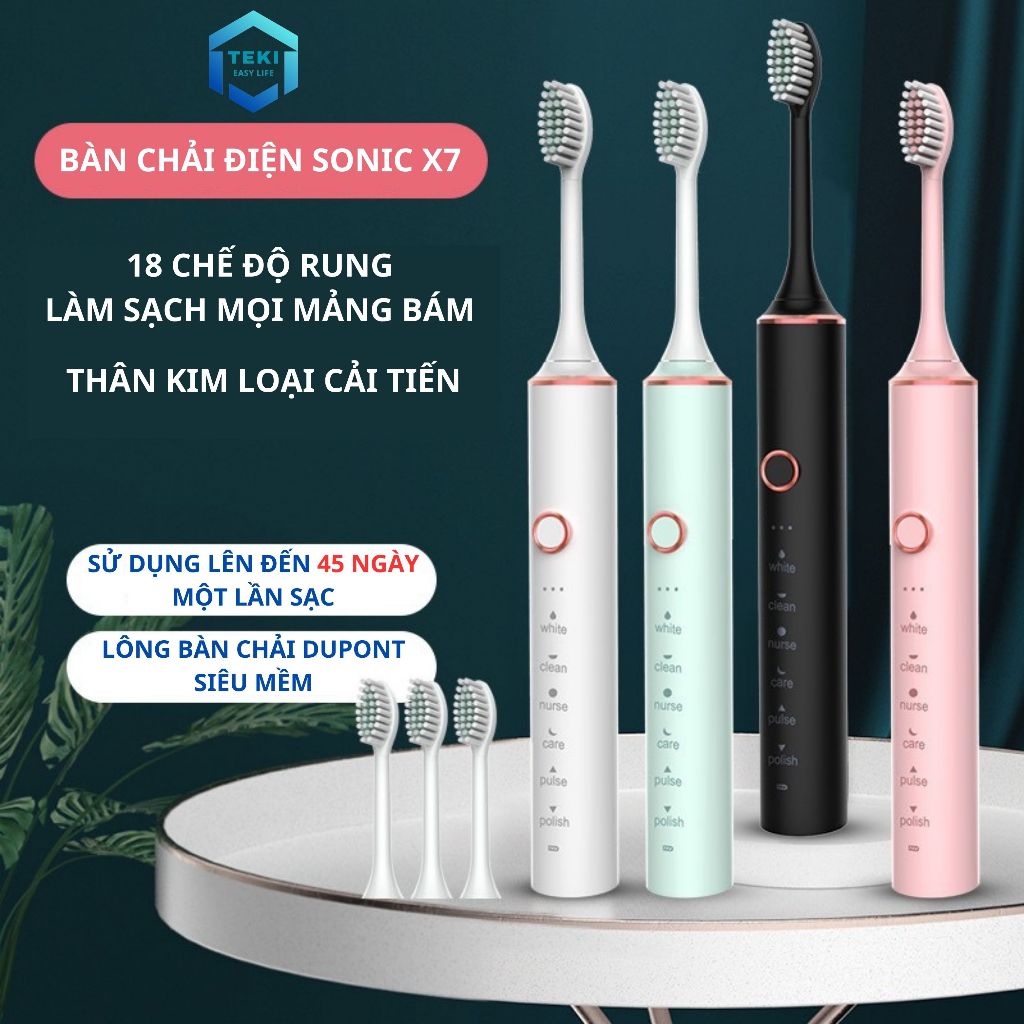 Bàn Chải Điện Đánh Răng Sonic X7 Thông Minh 18 Chế Độ Làm Sạch Tặng Kèm ...