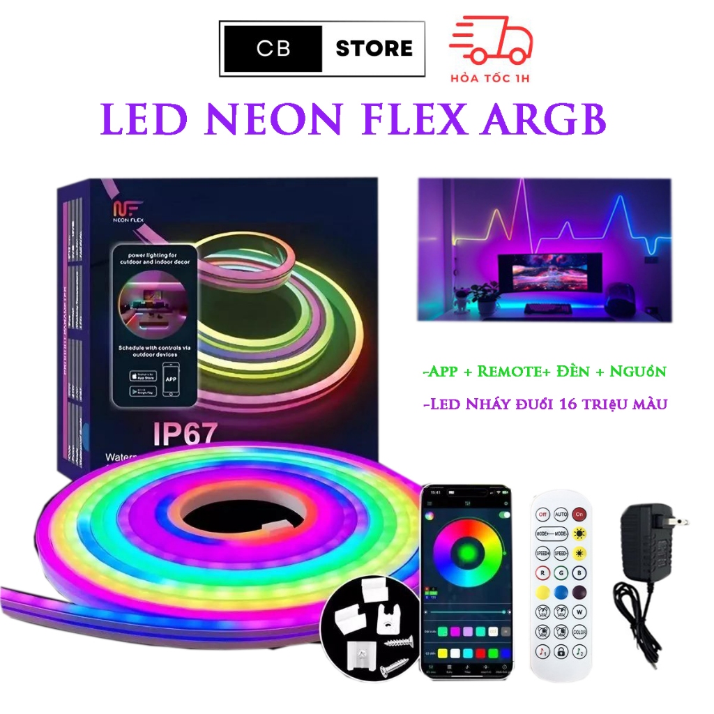 Đèn NEON FLEX chạy đuổi aRGB cảm biến âm thanh, trang trí decor tường ...