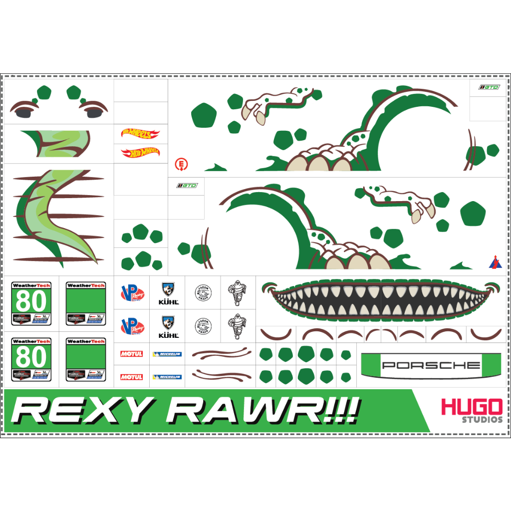 Hugo Studios Decal trượt nước Porsche REXY RAWR tỉ lệ 1/64 chưa phủ ...