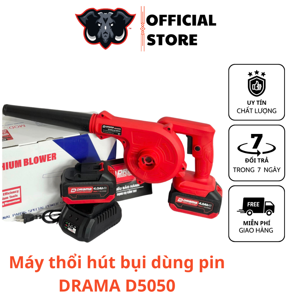 Máy thổi hút bụi dùng pin DRAMA D5050 chân pin phổ thông, thổi bụi nhà ...