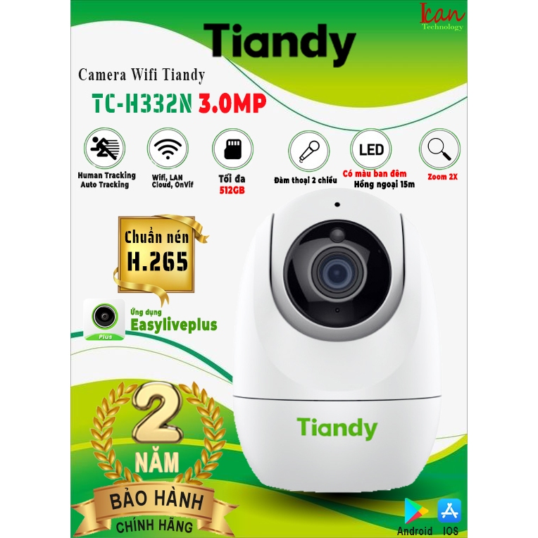 Camera Wifi TIANDY TC-H332N độ phân giải 3MP, quay quét 360 độ, chế độ ...