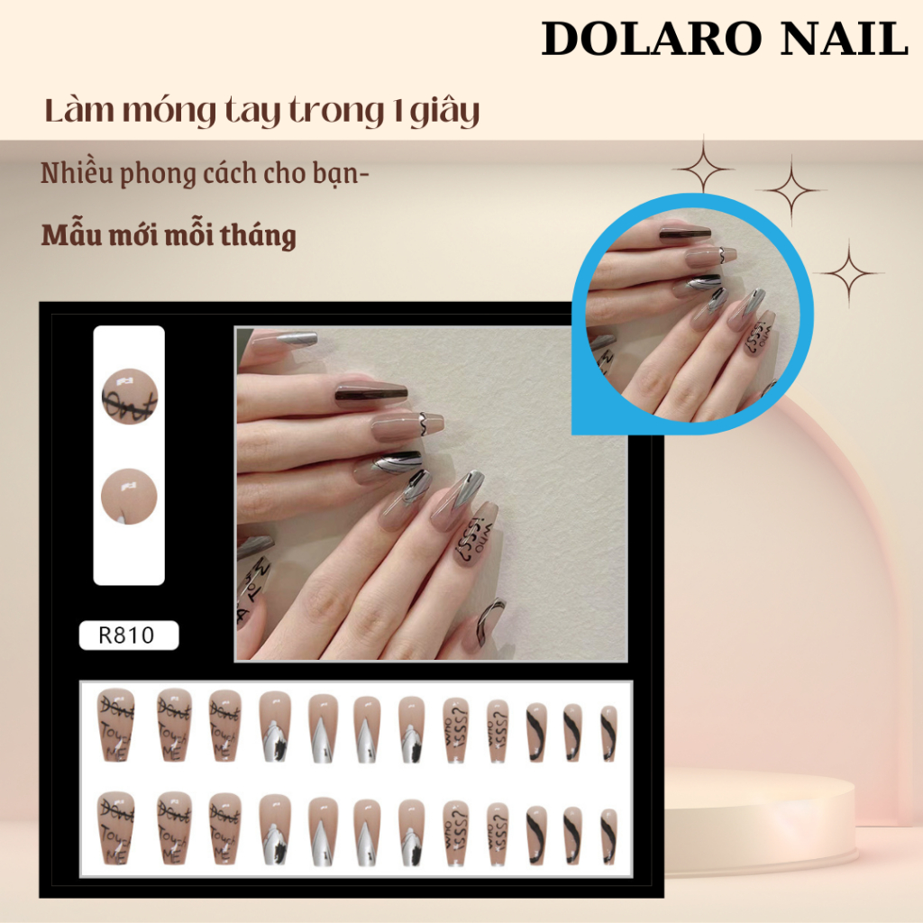 Móng giả móng tay giả bộ 24 móng DOLARO, nail box đẹp tặng kèm keo dán ...