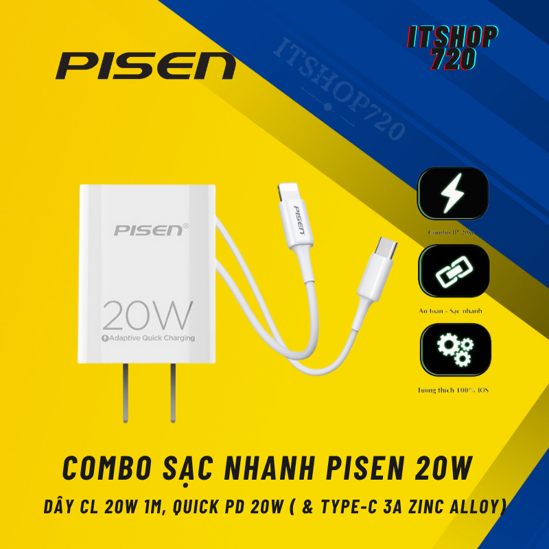 [ PISEN 20W ] Combo Sạc + Cáp PISEN Quick PD 20W ( & Type-C 3A ZINC ...