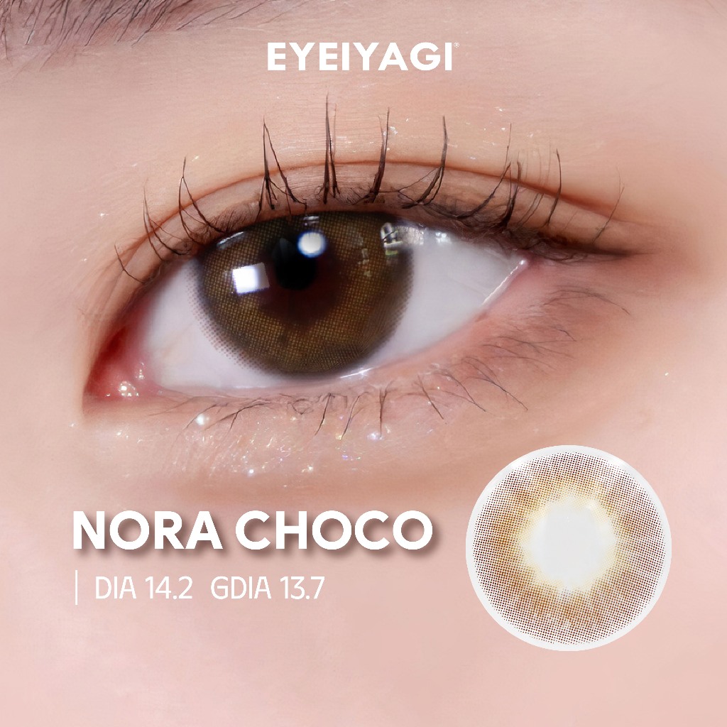 Kính áp tròng EYEIYAGI lens nâu chocolate Nora Choco cận 3 tháng độ cận ...