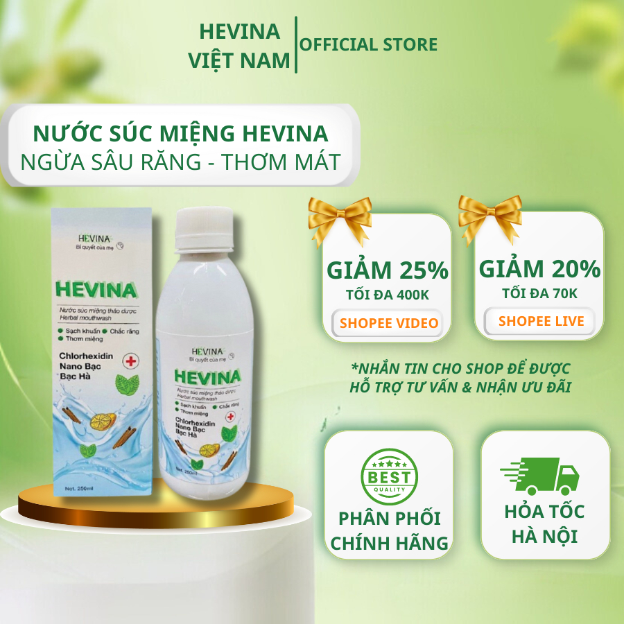 Nước súc miệng thảo dược hevina, ngừa sâu răng, thơm miệng 250ml ...