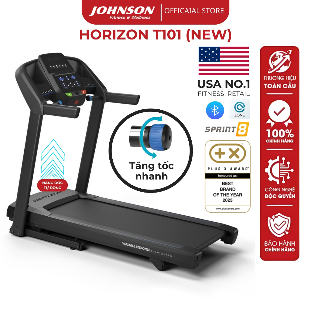 Máy Chạy Bộ Điện Mỹ Johnson Fitness - Horizon T101 gấp gọn kết nối app ...