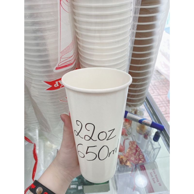 Lốc 50 ly giấy trắng 1 lớp lớn 650ml(22oz) kèm các loại nắp | Shopee Việt Nam