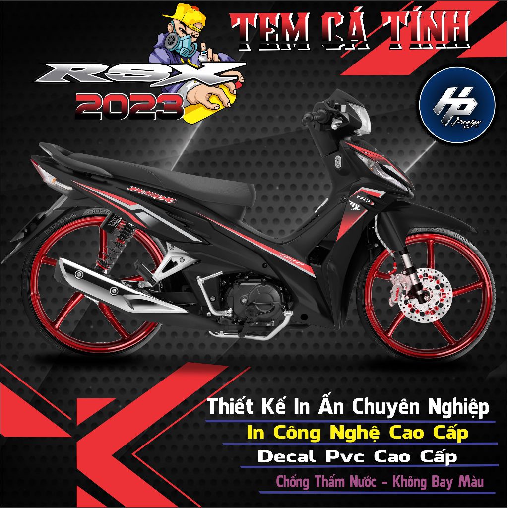 Tem wave rsx 2020 mẫu tem chỉ đỏ dán dàn áo đen,tem rời,in chất liệu ...