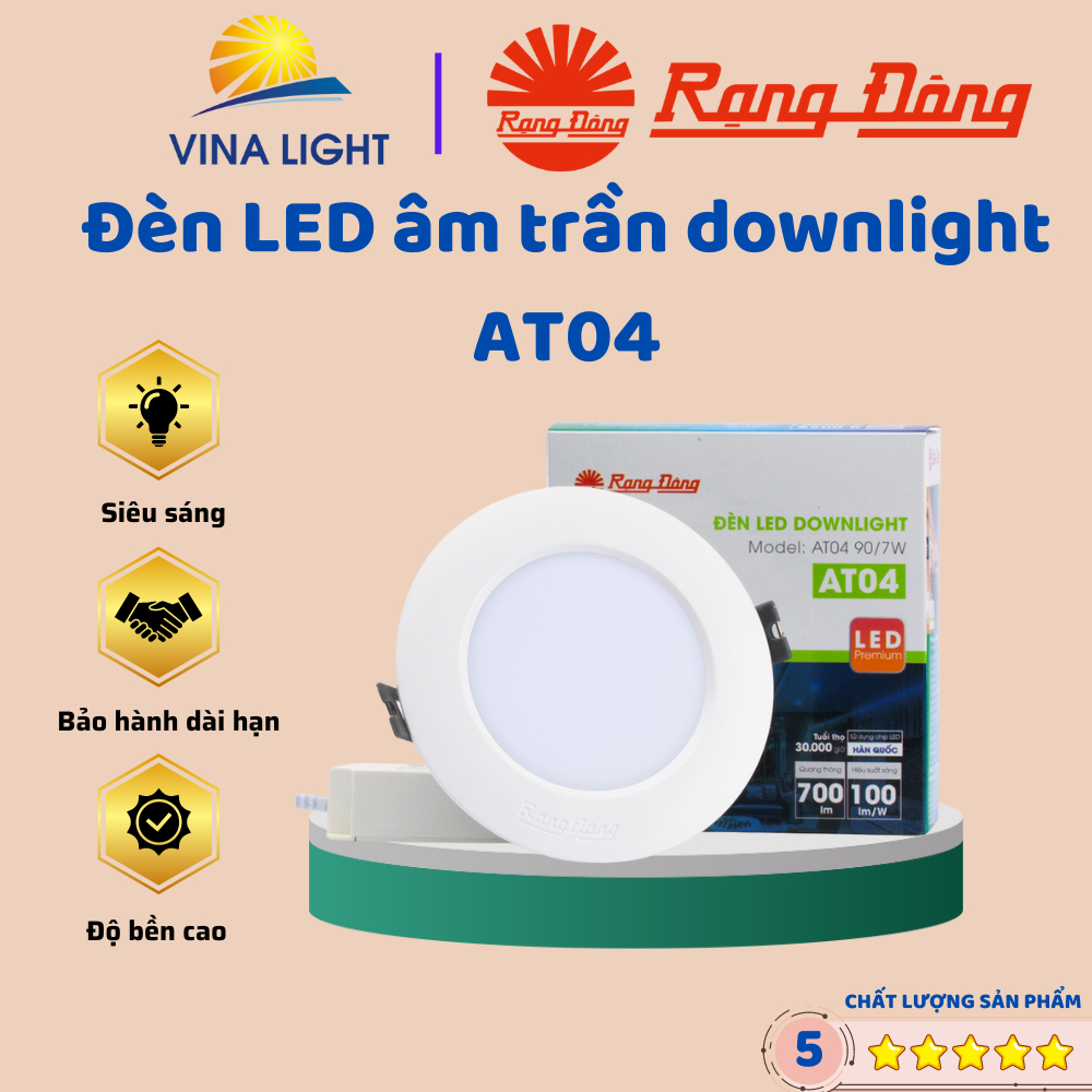Đèn LED âm trần Downlight Rạng Đông AT04 7W, 8W, 9W, 10W, 12W, 16W, 25W ...