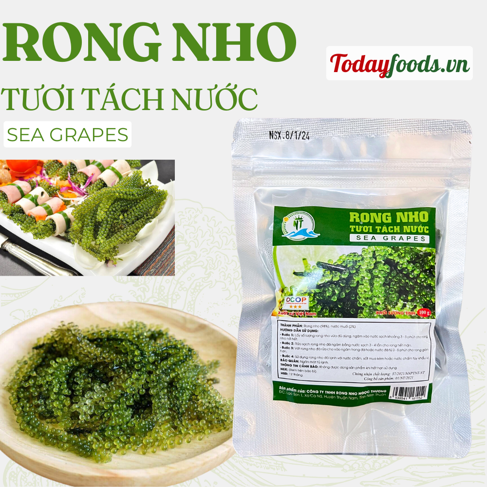 RONG NHO Tách Nước gói 100G [Nở được 300G Rong Nho Tươi] | Nhai Giòn ...