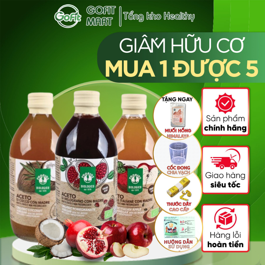 Giấm Lựu & Táo Hữu Cơ Probios Của Ý Có Giấm Cái 500ml, Hỗ Trợ Giảm Cân ...