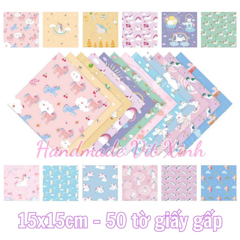 Giấy Origami tệp 100 tờ và 520 tờ | Giấy thủ công gấp hạc, hoa(10 màu ...