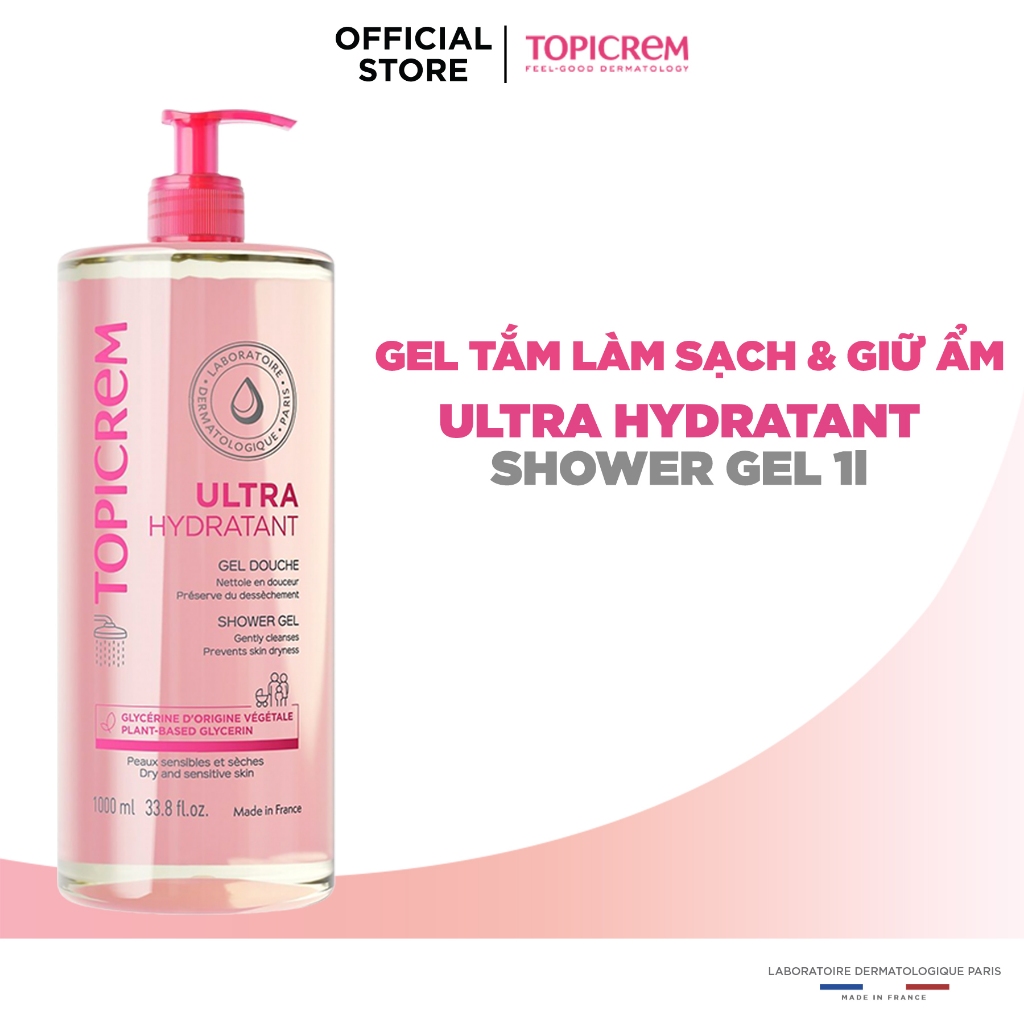 Gel tắm siêu dưỡng ẩm TOPICREM ULTRA HYDRATANT GEL DOUCHE 1L giữ ẩm cho ...