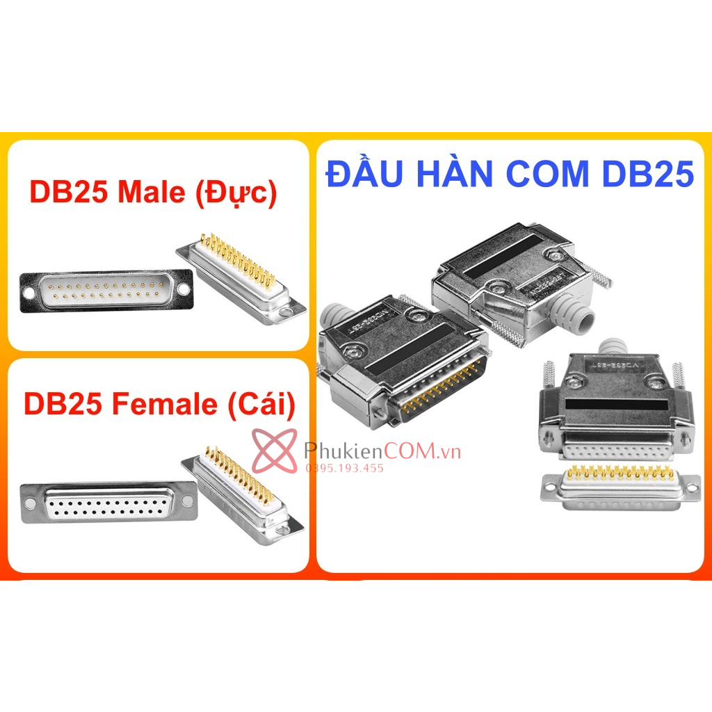 Đầu hàn COM LPT DB25 đực, DB25 cái mạ vàng 2U, vỏ ốp kim loại, nhựa ...