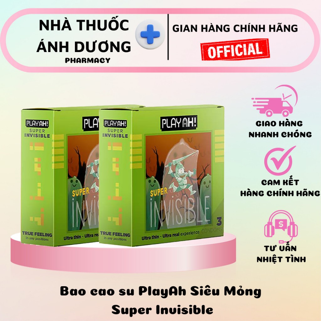 Bao cao su playah super invisible siêu mỏng size 52mm hộp 3 cái | Shopee Việt Nam