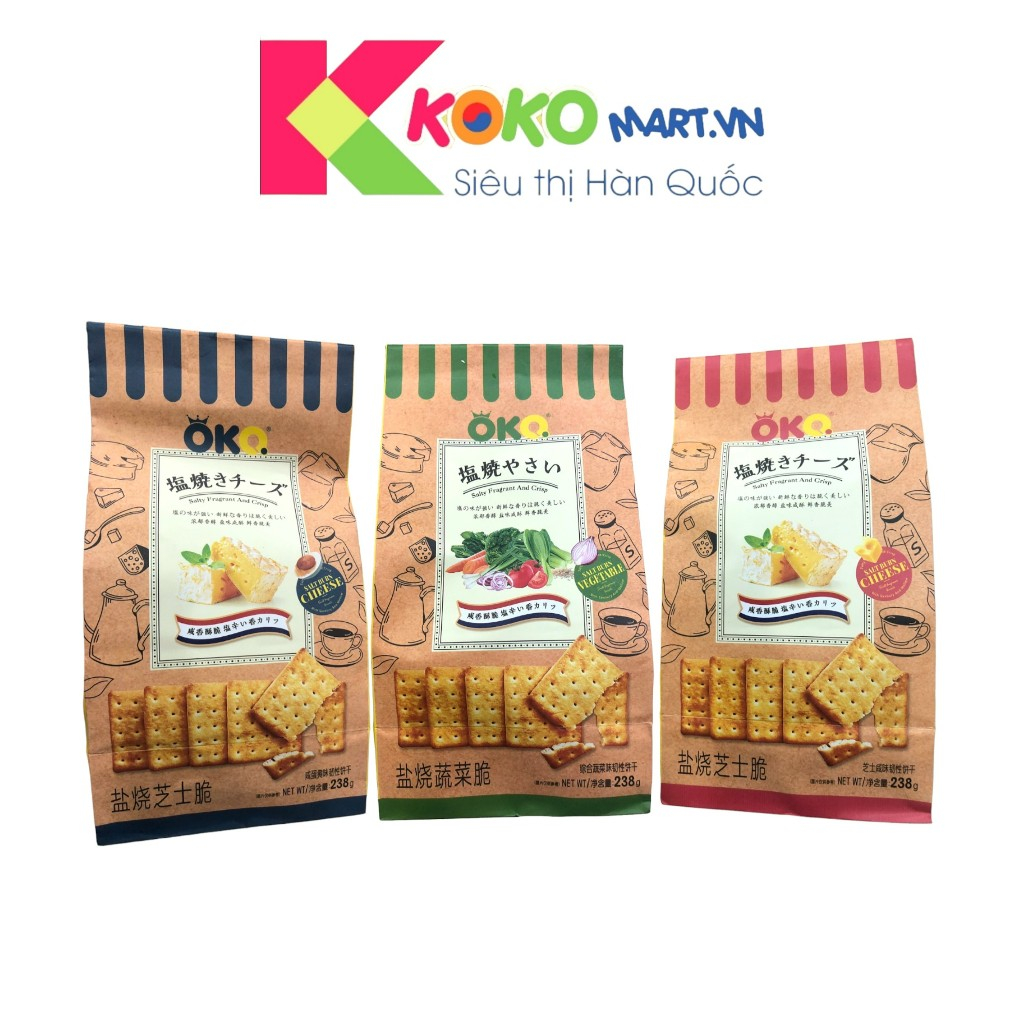 Bánh quy giòn ăn kiêng OKQ 238g (vị phô mai,trứng muối,rau củ ...