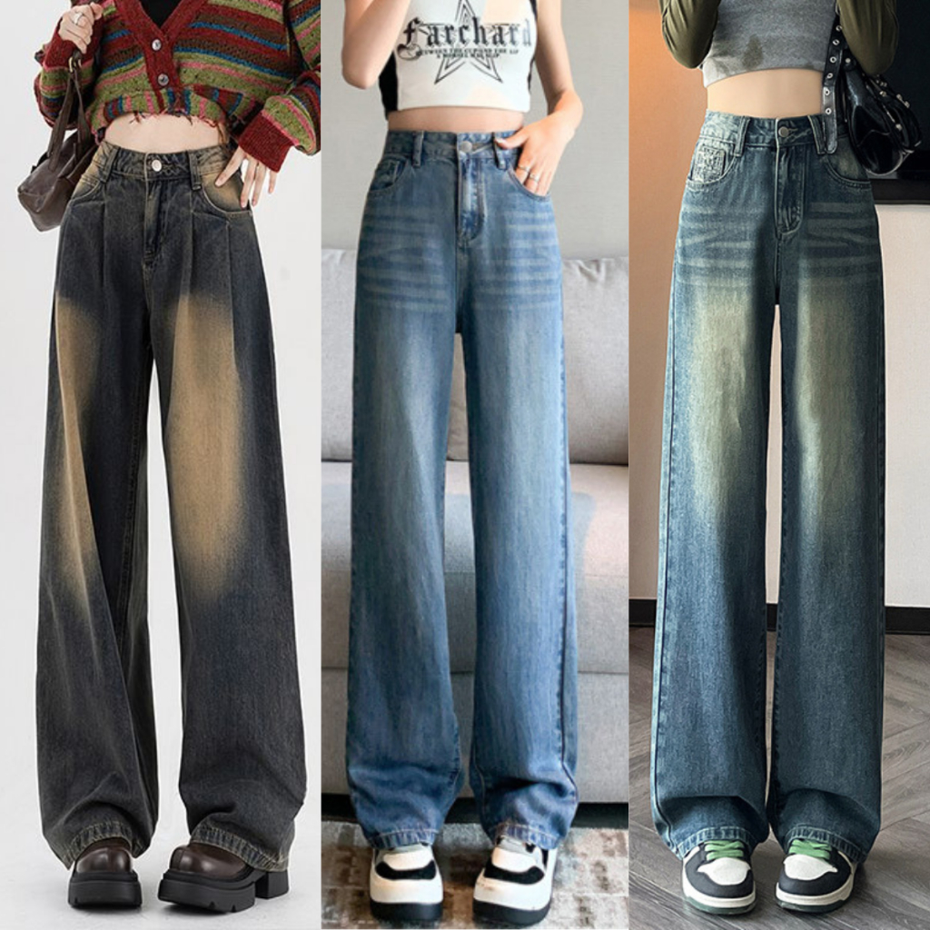 Quần Jean Loang Màu Ống Rộng Dáng Suông Nữ Unisex WASH MIAA, Quần Bò ...