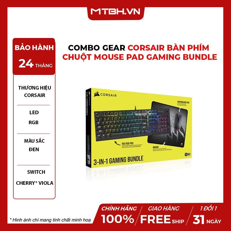 Combo Gear Corsair Bàn Phím Chuột Mouse Pad Gaming Bundle (Usb/K60 Pro ...
