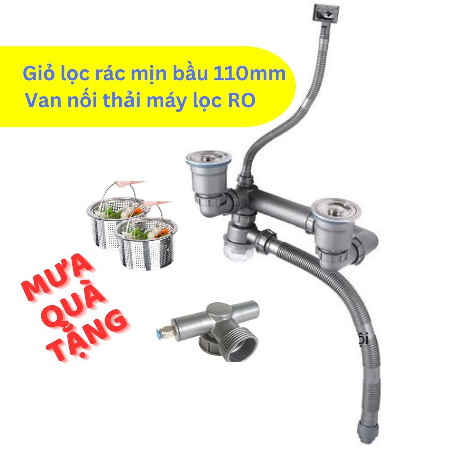 Xiphong chậu rửa bát Inox 2 ngăn [LOẠI 1] 2 cốc lọc rác đường kính ...