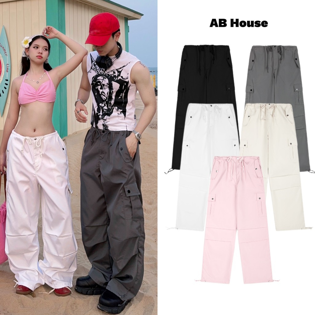 AB HOUSE - Quần dù dây rút form rộng WHITE PINK thời trang nam nữ | Shopee Việt Nam