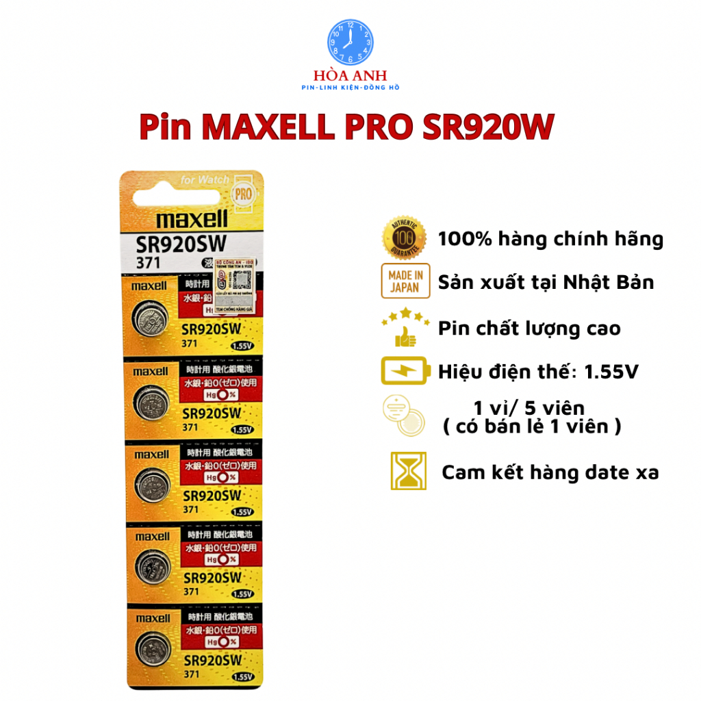 Pin MAXELL chính hãng SR920SW-SR721SW vỉ vàng (vỉ 5 viên) 1.5V | Shopee ...