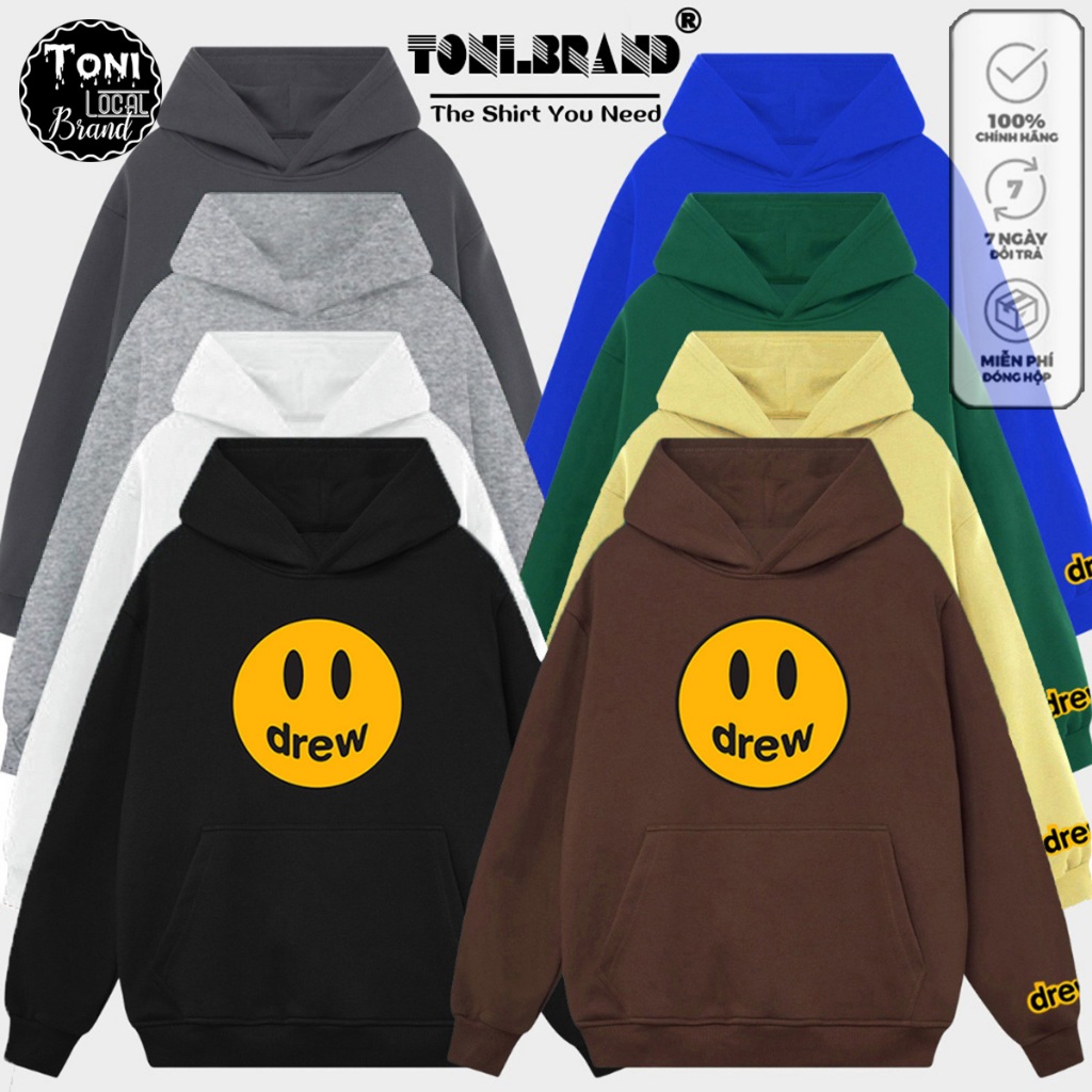 Áo Hoodie DREW SMILEY FACE Nỉ bông dày Form rộng Unisex (HD2800L - Full ...