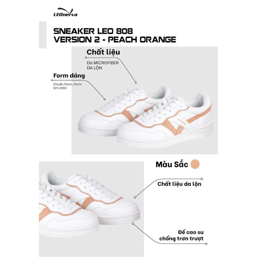 Giày Thể Thao Sneaker Unisex Leonerva 808 VS2 - Đế nâu, trắng cam ...