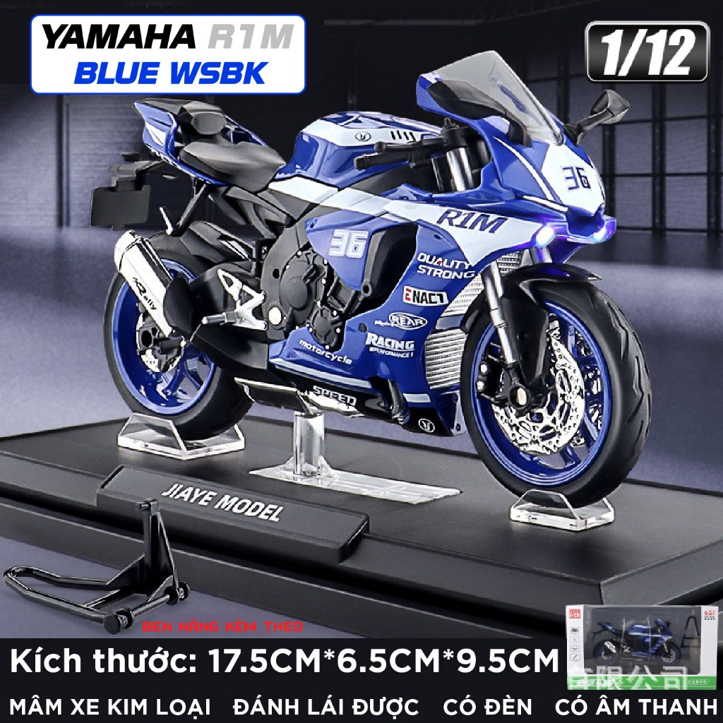 Mô hình xe Yamaha R1M Blue WSBK tỉ lệ 1:12 Jiaye Model MT057 MT056 ...