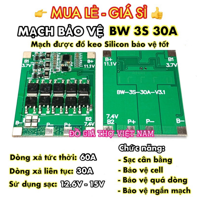 [ĐGTVN] Mạch BW 3S 30A Full Cân Bằng và Bảo Vệ Pin Lion 3.7V | Shopee ...