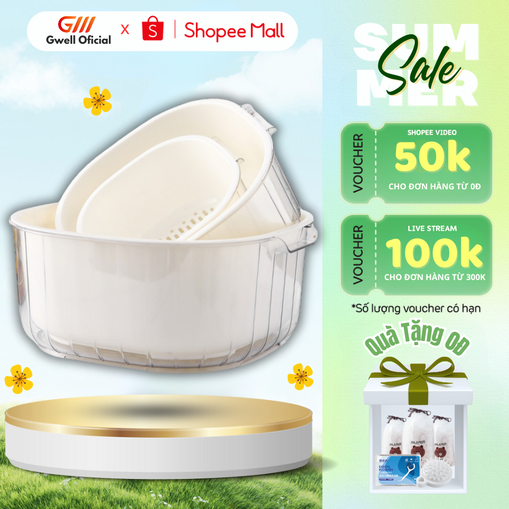 Set 3 Rổ Nhựa GODWELL Rửa Rau Củ Quả Kèm Thau Rửa Chất Liệu Nhựa PP ...