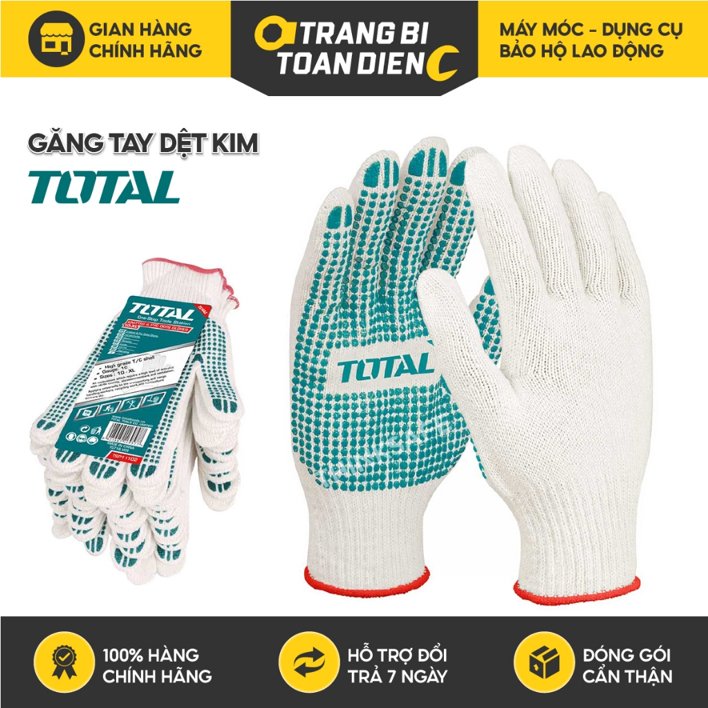 Găng tay dệt kim & có đốm chấm nhựa PVC TOTAL TSP11102 size XL đa năng ...