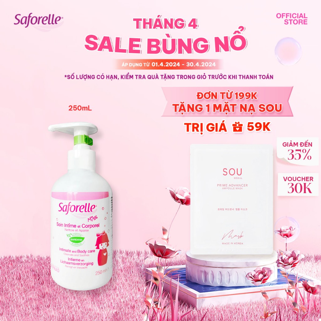 Dung dịch vệ sinh bé gái Saforelle Miss cao cấp giúp làm sạch, dưỡng ẩm ...