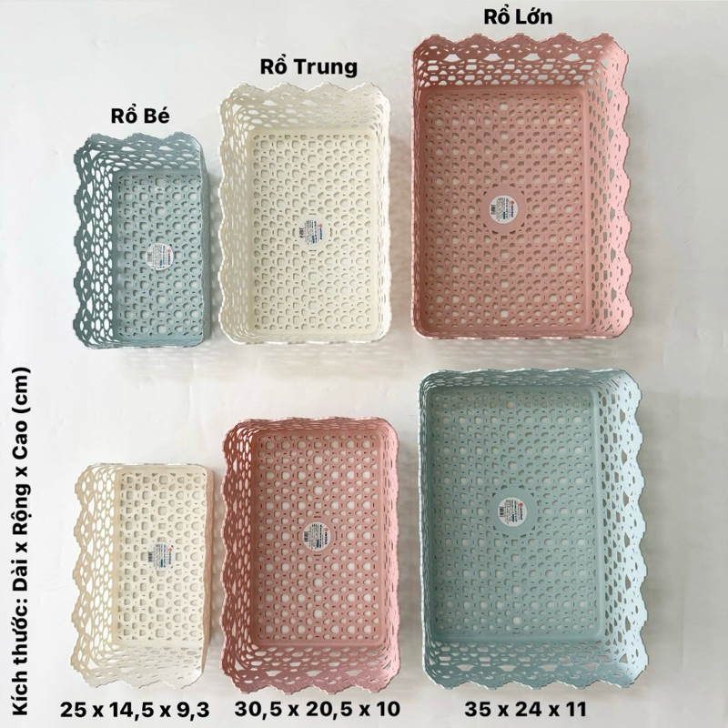 Rổ Chữ Nhật Ren Hoa Nhựa Việt Nhật Màu Pastel Hàn Quốc Đựng Đồ Đa Năng ...