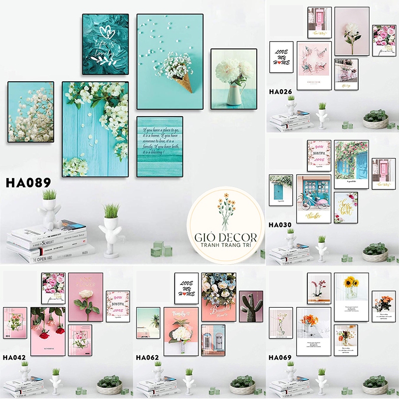 Set tranh 6 tấm dán tường - Tranh Hoa decor phòng, bàn làm việc - Gió ...