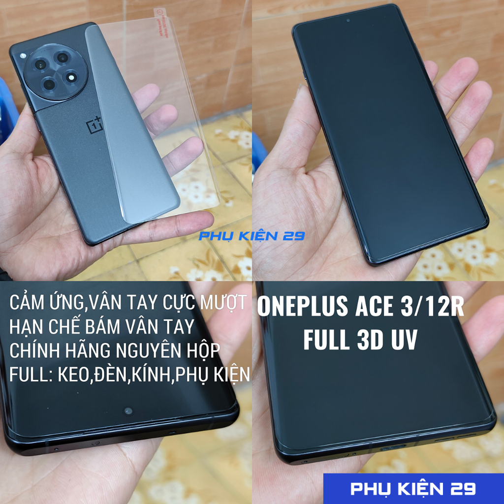 [Oneplus Ace 3/ 12R/ Ace 3 Pro] Dán kính cường lực UV FULL màn FULL keo 3D Glass Pro+ 9H ...