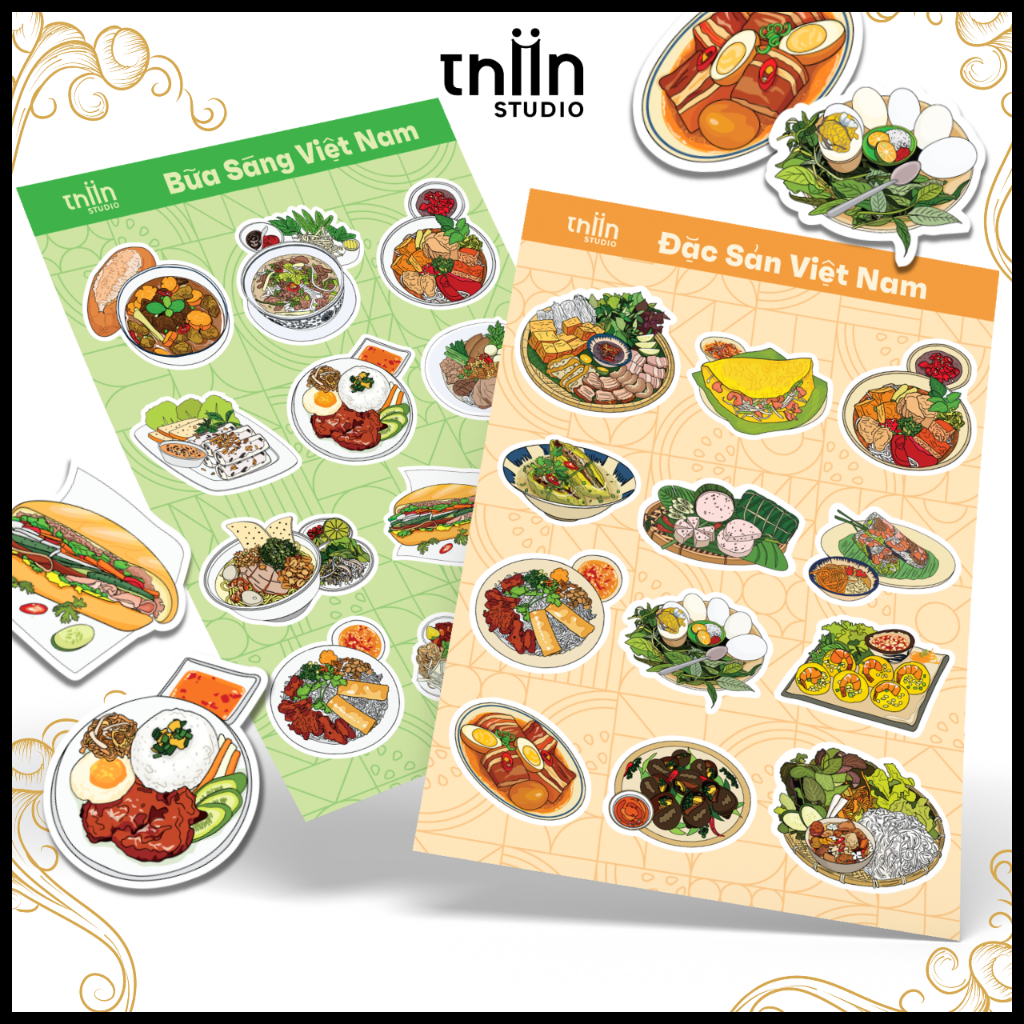 Sticker Đồ Ăn Việt Nam THIIN STUDIO, hình dán chống nước, sticker cute ...