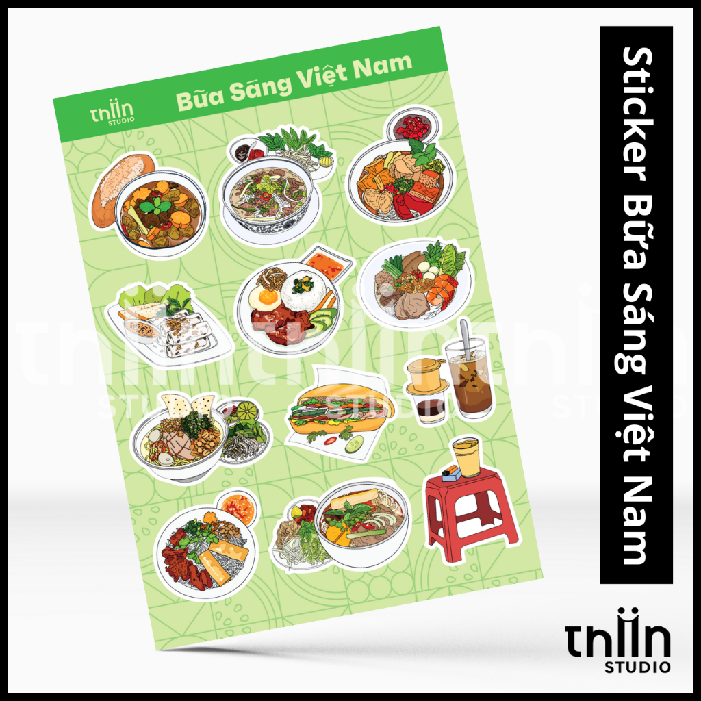 Sticker Đồ Ăn Việt Nam THIIN STUDIO, hình dán chống nước, sticker cute ...