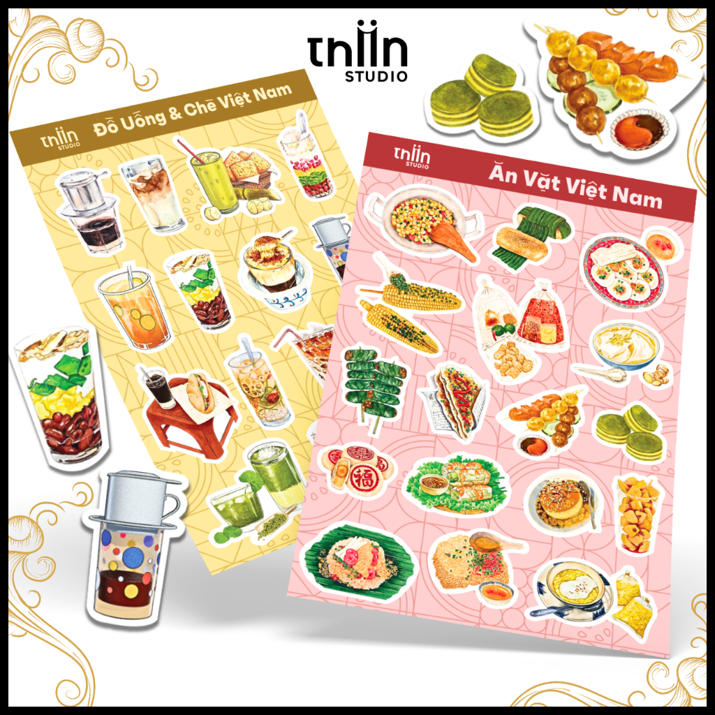 Sticker Đồ Ăn Vặt Việt Nam THIIN STUDIO, hình dán chống nước, sticker ...
