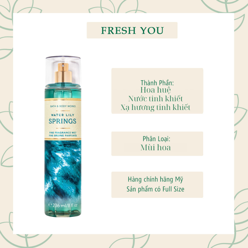 Water Lily Springs - Xịt Thơm Toàn Thân Body Mist Bath & Body Works - fresh you | Shopee Việt Nam