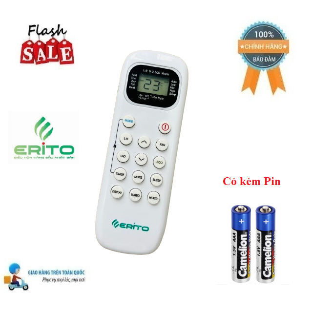 Remote Điều khiển điều hòa Erito dùng cho Erito 1 2 chiều Inverter- Hàng chính hãng Tặng kèm Pin ...