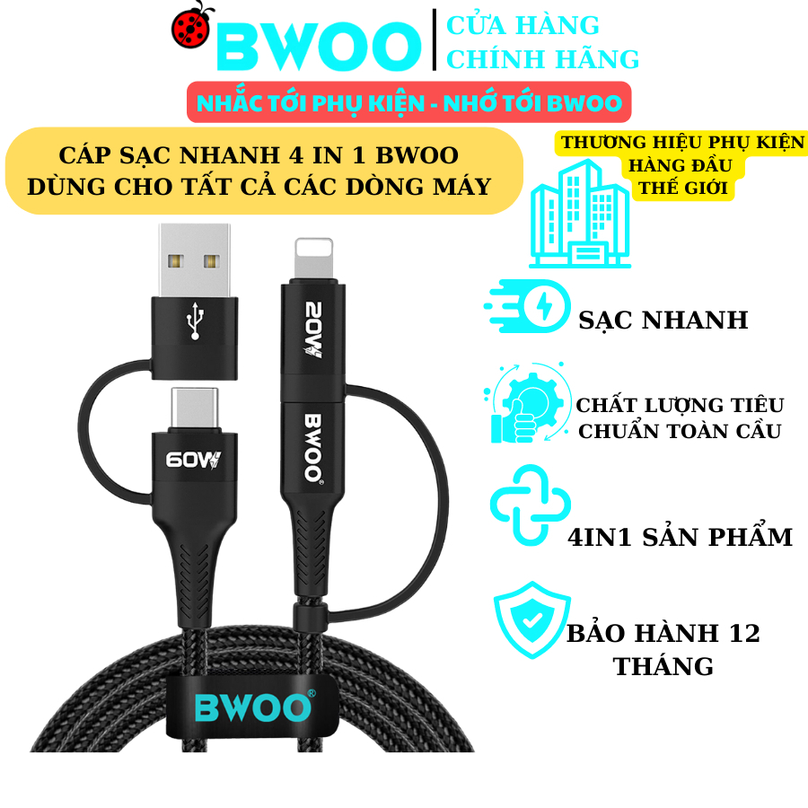 Cáp sạc 4in1 Bwoo sạc nhanh cho các dòng máy Iphone Samsung Oppo Xiaomi ...