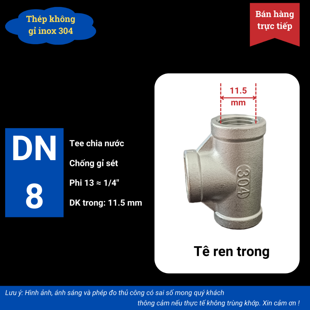 Tê ren trong inox 304 DN8 hàng chuẩn xịn chất lượng cao chống gỉ sét ...