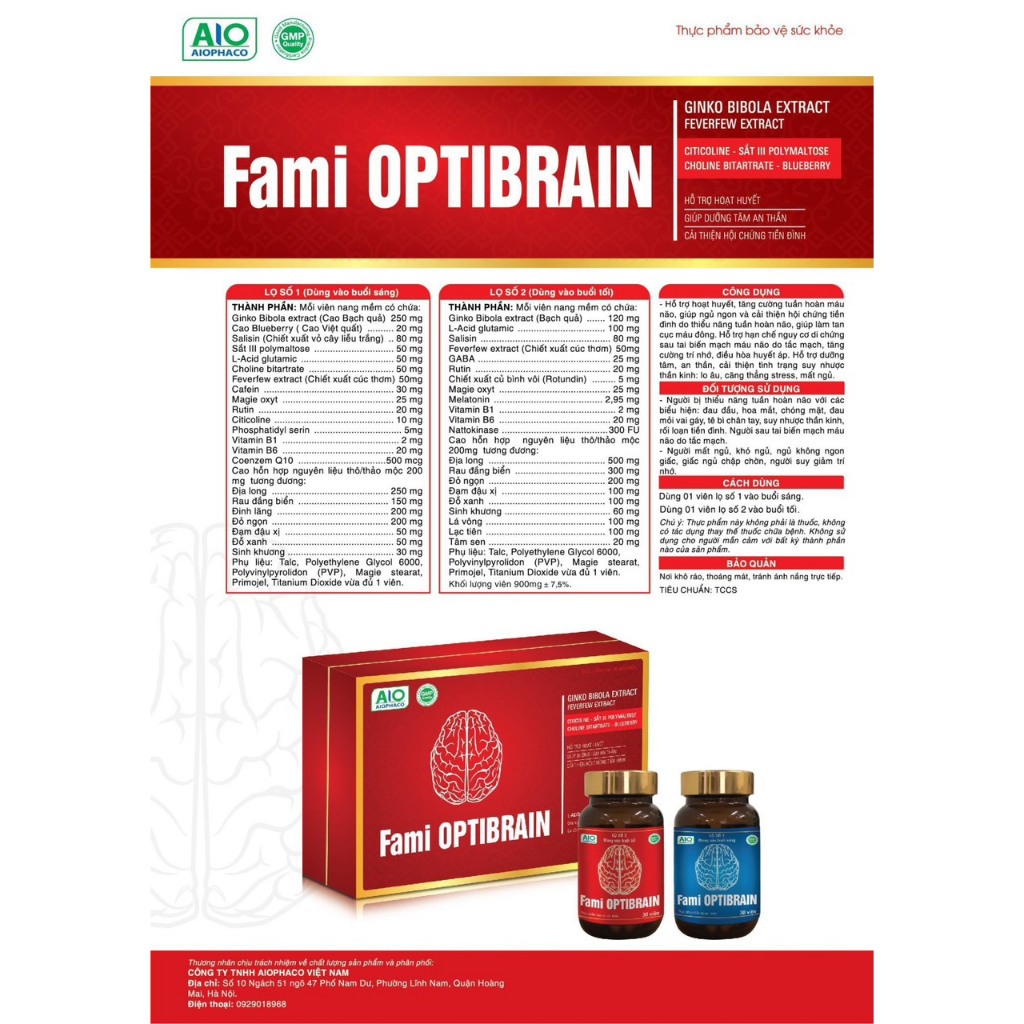 FAMI OPTIBRAIN Hỗ trợ hoạt huyết, tăng cường tuần hoàn máu não, giúp ngủ ngon và cải thiện hội ...