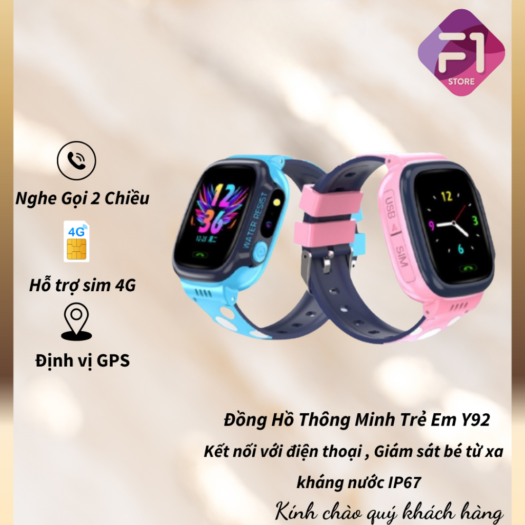 Đồng Hồ Thông Minh Trẻ Em Y92, F1 STORE Lắp Sim Định Vị Cảm Ứng Chống ...