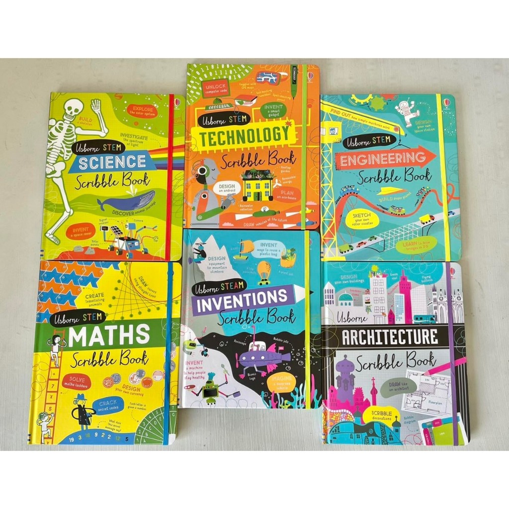 Sách - Usborne stem scribble book nhập màu 6 quyển bìa cứng | Shopee Việt Nam