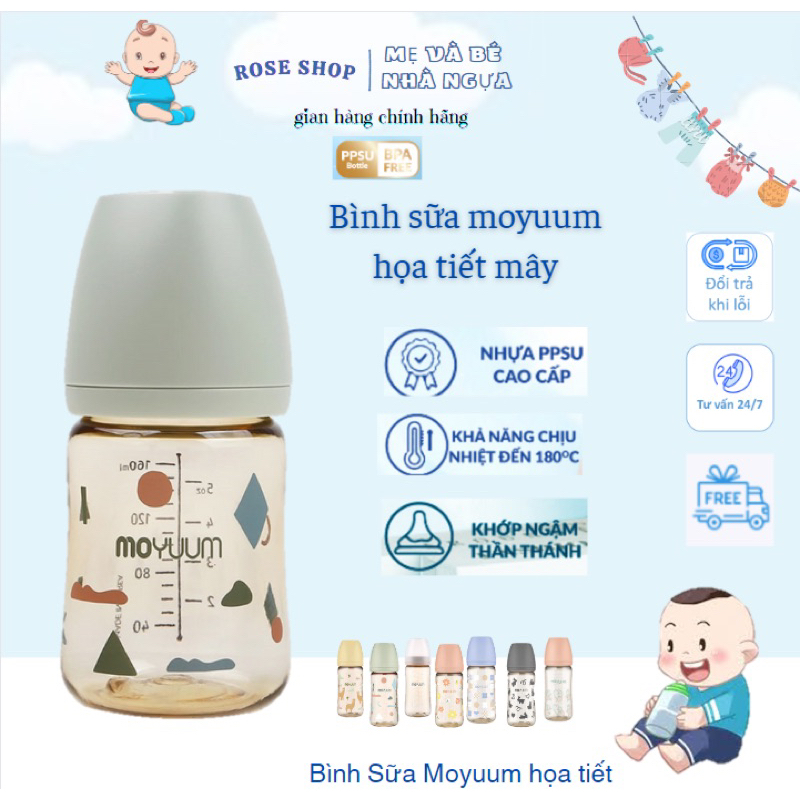 Bình Sữa Moyuum PPSU Họa Tiết Mây Cloud 2025 – Chống Sặc, Chống Đầy Hơi, Được Chọn Núm Ti 1-4 ...
