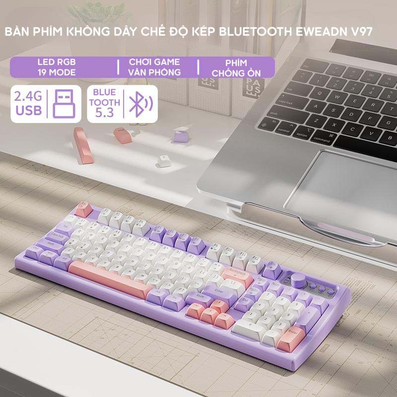 Bàn Phím Bluetooth Silent Chế Độ Kép EWEADN V97 Pin Sạc, Led RGB, hỗ trợ đồng thời 4 thiết bị ...