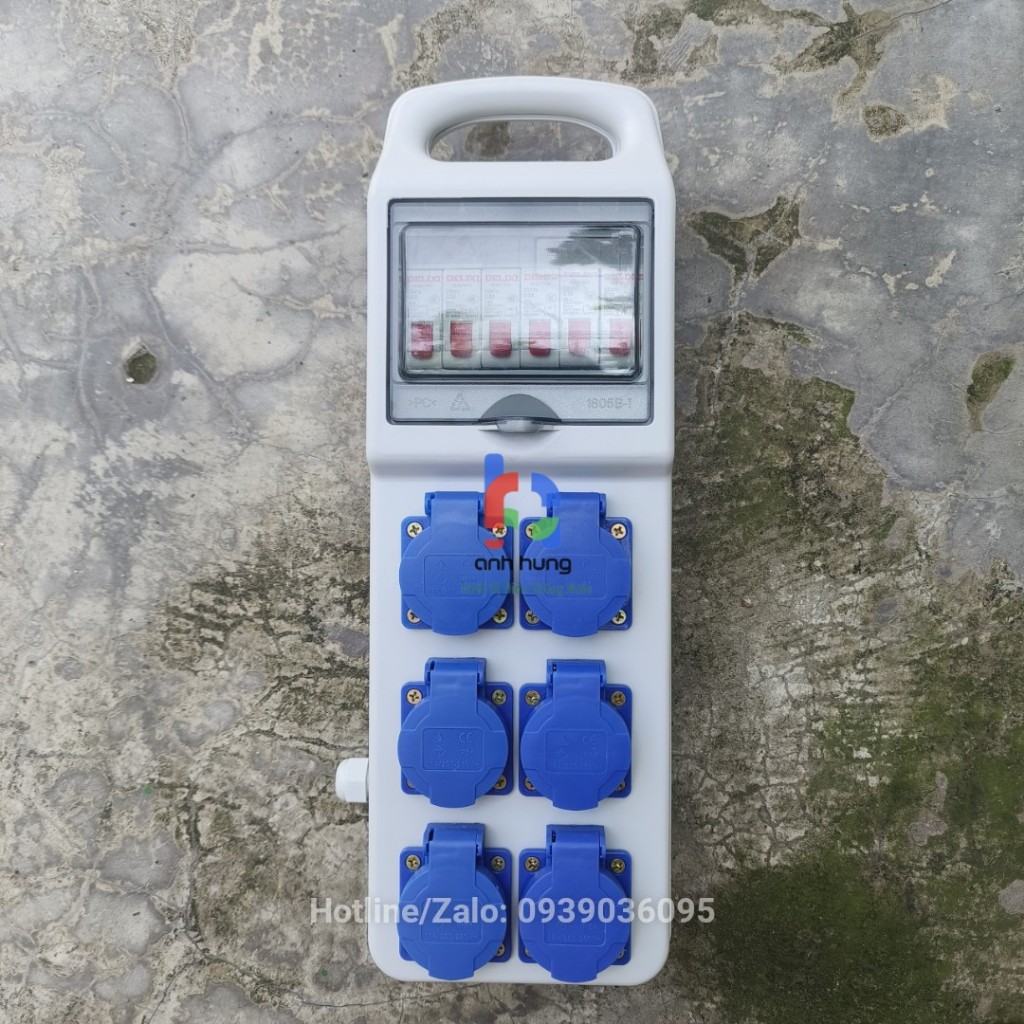 Hộp Nguồn Thi Công Điện 1 Pha - 6 Ổ Cắm 10A-16A 250V - Kèm 6 Aptomat Đơn 32A Có Nắp đậy CB Chống ...