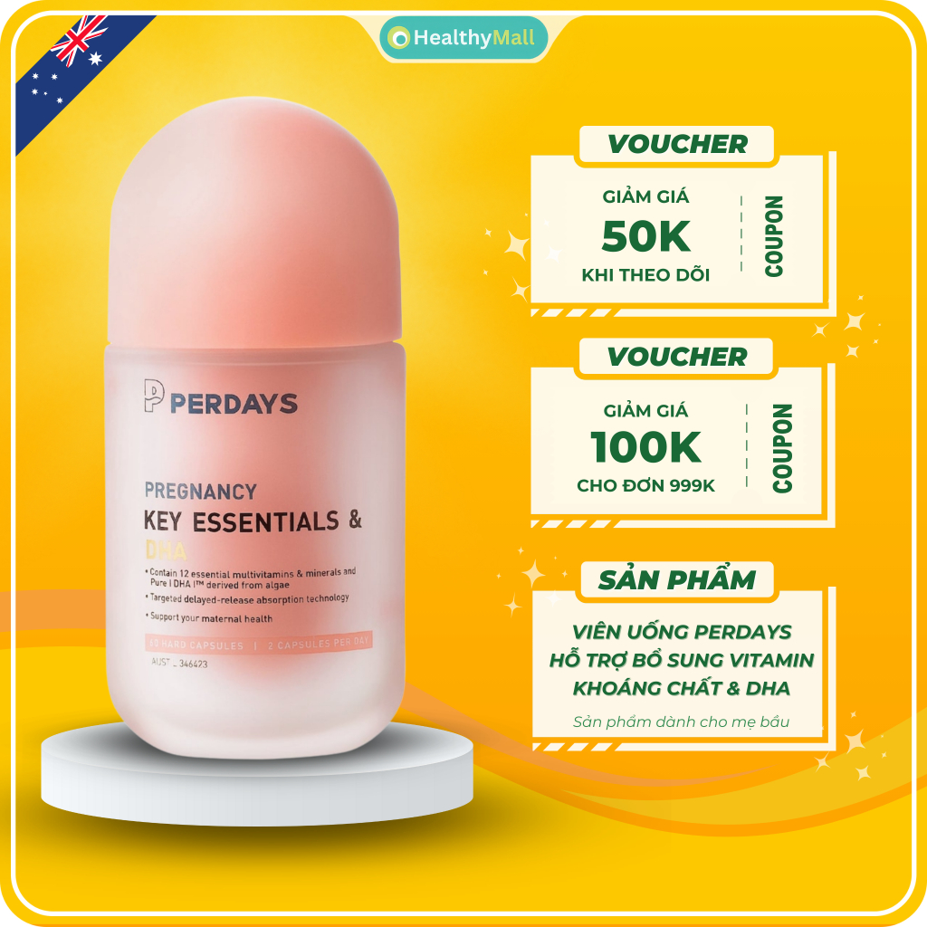 Viên Uống PERDAYS Pregnancy Key Essentials & DHA Hỗ Trợ Bổ Sung Vitamin, Khoáng Chất & DHA Cho ...